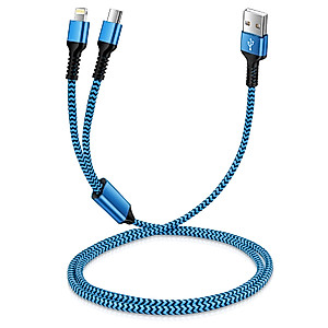 Apple Lightning & USB-c 2-in-1 Charging Cable (4 Feet), USB to Lightning & USB to Usbc Long Fast Charger Cord for iPhone 15 Plus 14 13 12 11 Pro/max I iPad Pro/air/Mini, Samsung Galaxy, Google Pixel