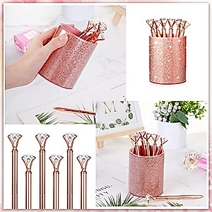 BBTO Rose Gold Pen Holder with 6 Pcs Bling Diamond Pens, Pencil Cups for Desk Glitter Bling Desk Organizer Makeup Brush Holder for Women Girls Classroom Offices Home, Rose Gold