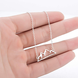 COLORFUL BLING Minimalist Snowy Mountain Necklace Hiking Mountain Peak Pendants Necklaces Jewelry Climbing Nature Outdoor Lovers Gifts (Silver)