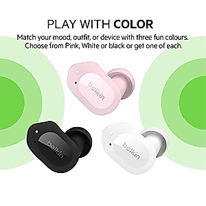 Belkin Wireless Earbuds, SoundForm Play True Wireless Earphones with USB-C Quick Charge, IPX5 Sweat and Water Resistant, 38 Hour Play Time, Compatible with iPhone, Galaxy, Pixel and More - White