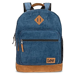 Lee Heritage Sturdy Backpack for Travel Classic Logo Casual Daypack for Travel with Padded Laptop Notebook Sleeve (Blue Corduroy)
