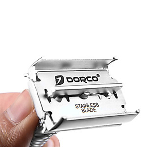 Krisp Beauty Long Handled Double Edge Safety Razor, Butterfly Open Men Women Shaving Razor with 5 Premium Double Edge Shave Blades