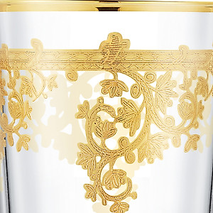 Lorren Home Trends Royal-Water Set of 4 Embellished 24K Gold Crystal Red Wine Goblets-Made in Italy, 4 Count (Pack of 1), Clear