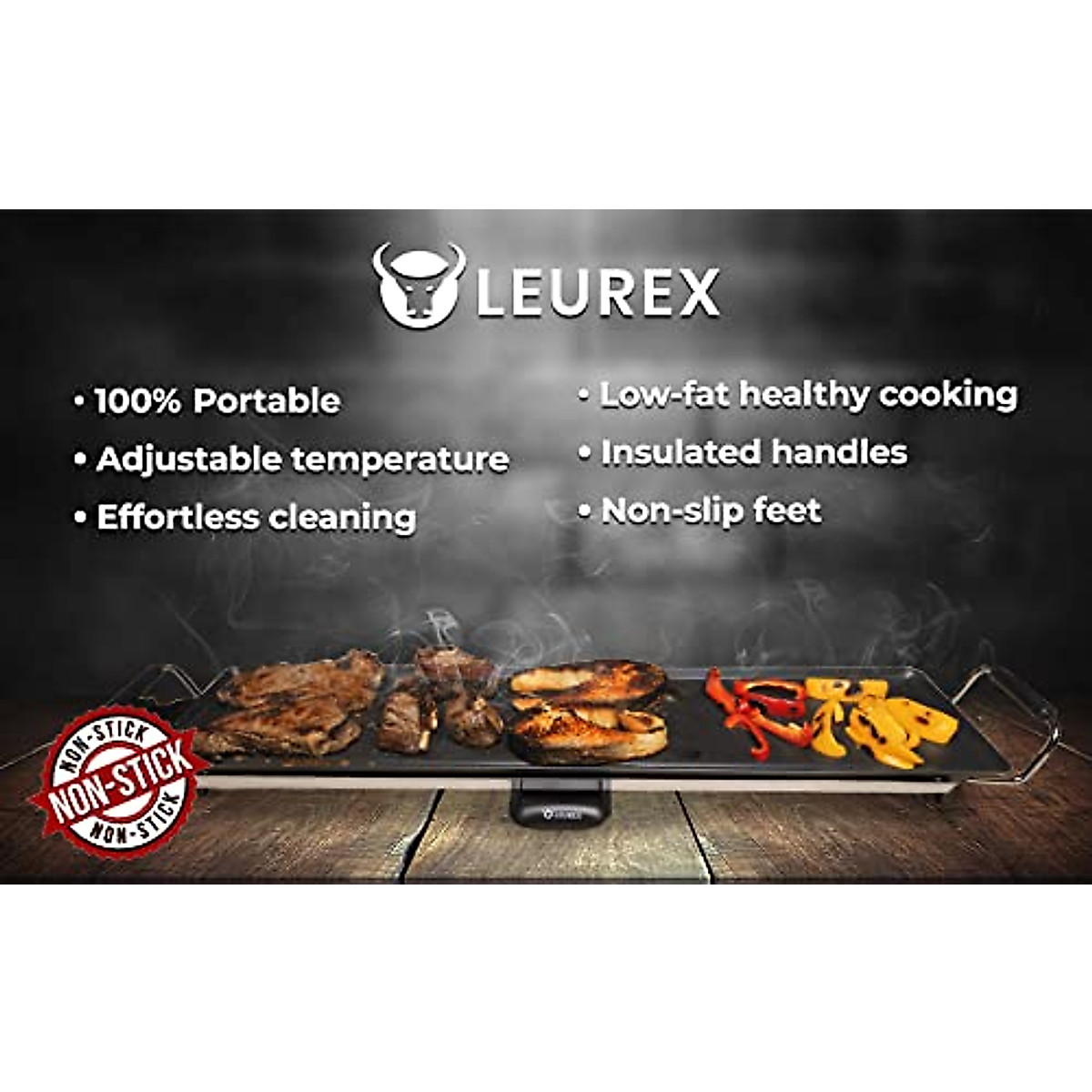 Premium Heavy Duty 35” Electric Portable Nonstick Teppanyaki Hibachi Grill Leurex Extra Large Table Top Griddle BBQ Barbecue Indoor Outdoor Camping with Adjustable Temperature