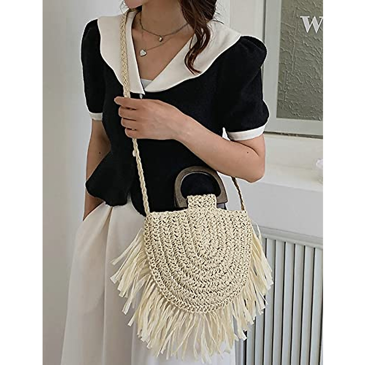 Straw Bag for Women Handmade Woven Crossbody Bags Cute Straw Shoulder Bag Beach Hobo Handbag Travel Vacation Bag