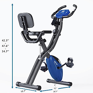 Merax 3 in 1 Adjustable Folding Exercise Bike Convertible Magnetic Upright Recumbent Bike with Arm Bands (Blue&Gray)