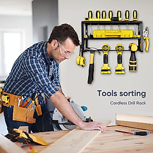 QUSIMI Wall Mounted Power Tool Organizer,Garage Space-Saving Tool Organizers and Storage,Metal Utility Shelf Storage Rack for Cordless Drill
