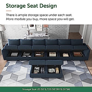 HONBAY Modular Sectional Sofa with Ottoman Oversized U Shaped Couch with Reversible Chaise Velvet Sleeper Modular Sofa Convertible Sectional Couch for Living Room, Dark Blue