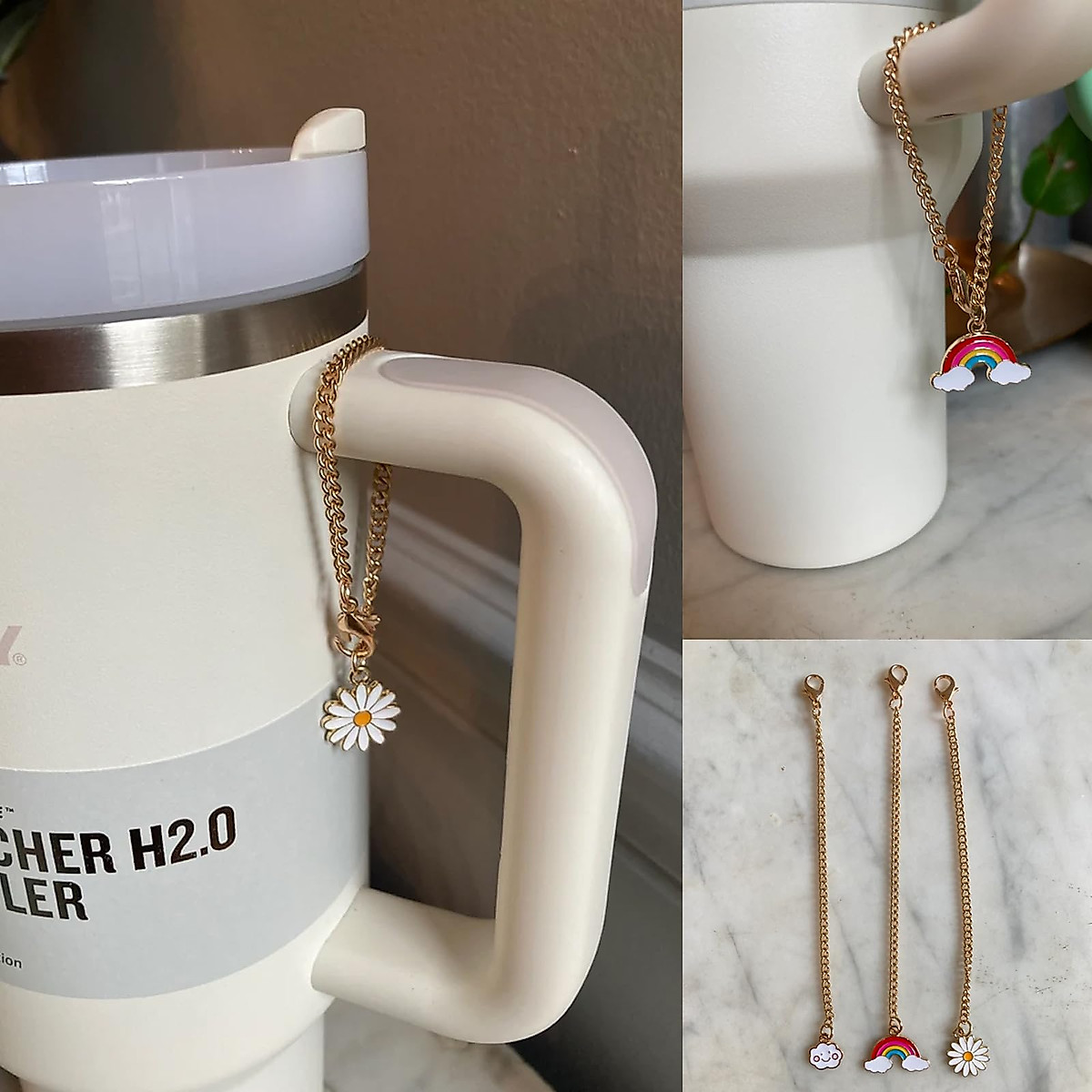 Ekarley Water Bottle Charm Accessories for Stanley Cup, 3PCS Tumbler Rainbow Charm Compatible with Simple Modern, Yeti, Hydro Flask for Handle