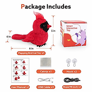 AIPERRO Flapping Cardinal Cat Toys, Interactive Cat Exercise Toy with Lifelike Bird Chirp, USB Rechargeable Automatic Cat Kicker Catnip Toys for Bored Indoor Adult Cats Kittens