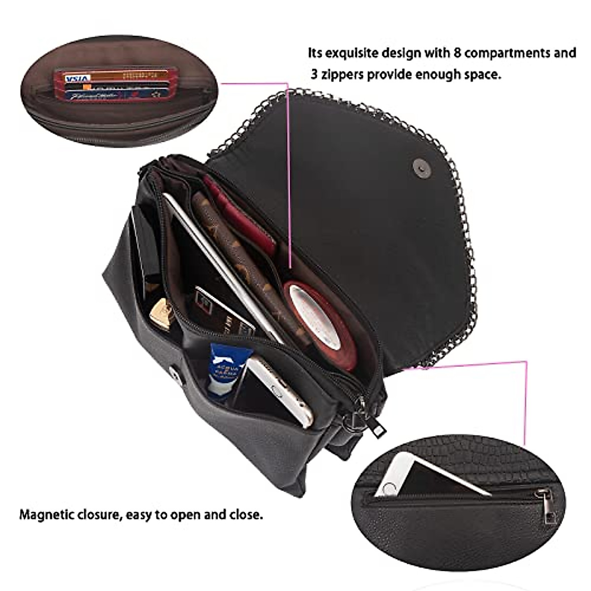 YowinAlwin Women Small Crossbody Purse, Envelope Shoulder Bag, Leather Wristlet, Clutch Wallet For Party, Gift for Girls-M