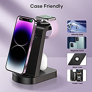 Wireless Charging Station, Hadisala 3 in 1 Fast Charger Stand Compatible with iPhone 14/13/12 Pro Max/XS, AirPods 3/2/1/pro, iWatch Series 8/7/6/5/4/SE, and Galaxy Phone Series