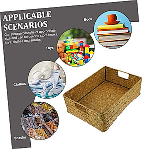 VOSAREA 1pc Storage Basket Large Snack Containers Woven Wicker Basket Bins Woven Storage Bins Seagrass Wicker Baskets Shelf Baskets Laundry Basket Seagrass Makeup Organizer Tray Toys Straw
