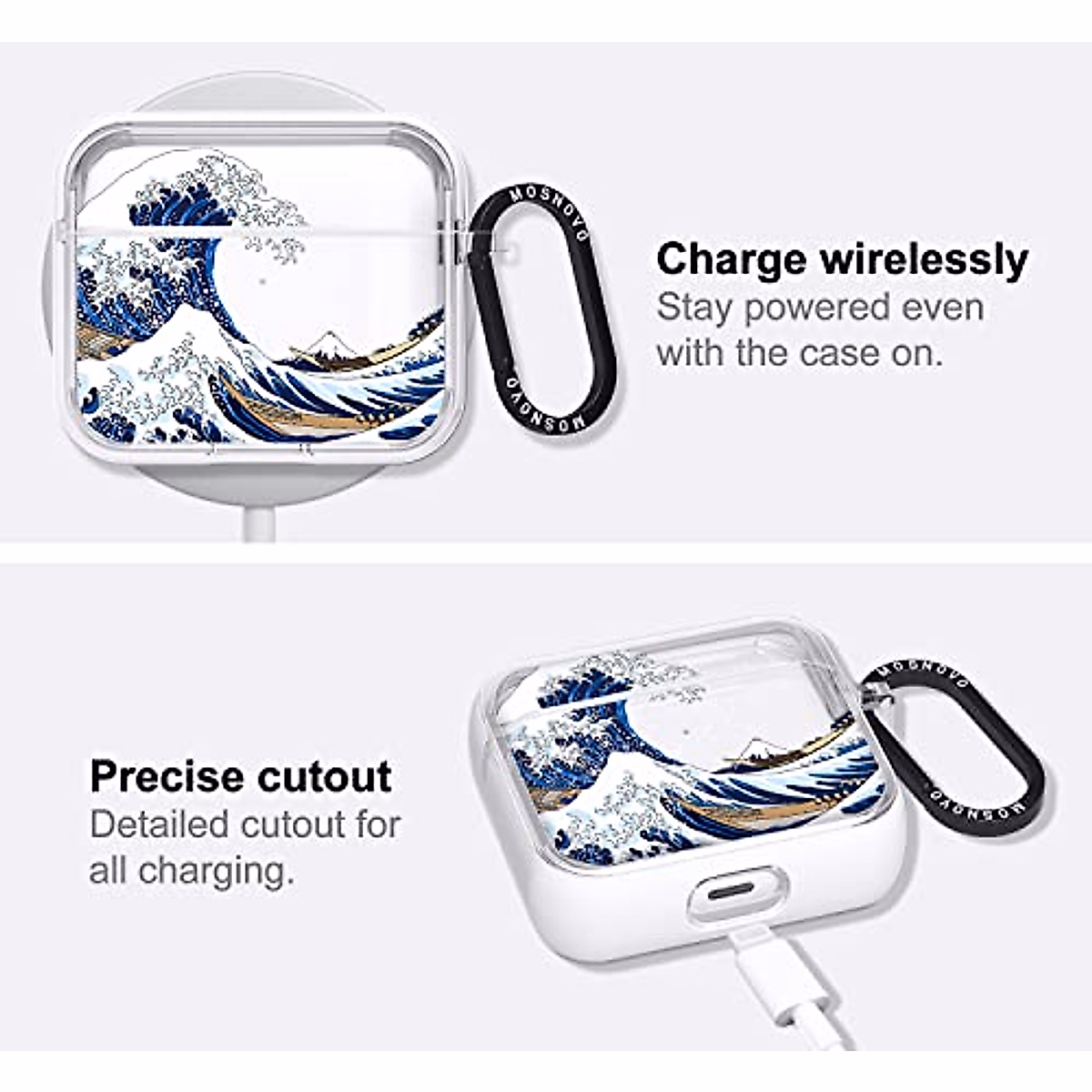MOSNOVO Airpods 3 Case, Apple Airpods 3 Case, Cool Tokyo Wave Clear Case Design with Luxe Metal Ring Shockproof Protective Cover Case for AirPods 3rd Generation