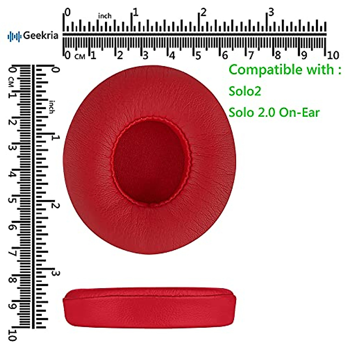 Geekria QuickFit Replacement Ear Pads for Beats Solo2 Wireless, Solo2.0 Wireless (B0534) On-Ear Headphones Earpads, Headset Ear Cushion Repair Parts (Red)
