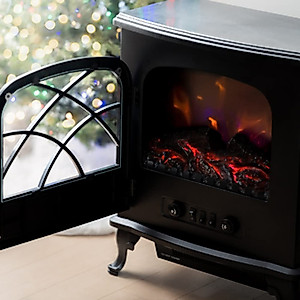 Infrared Electric Fireplace Stove Heater with Remote - L21.26 x W11.15 x H26.77 hes, Black