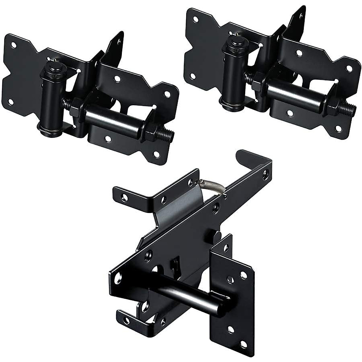 skysen Carbon Steel Self Closing Vinyl Fence Single Gate Hinge and Latch Hardware Kit -2 Hinges and 1 Latch (Single Gate Kit-cs)