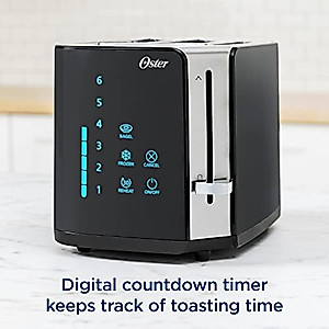 Oster 2-Slice Toaster, Touch Screen with 6 Shade Settings and Digital Timer, Black/Stainless Steel