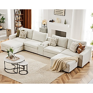 ABCASA Ottoman Module for Modular Sectional Sofa Couch, Large Square Footrest,Ivory