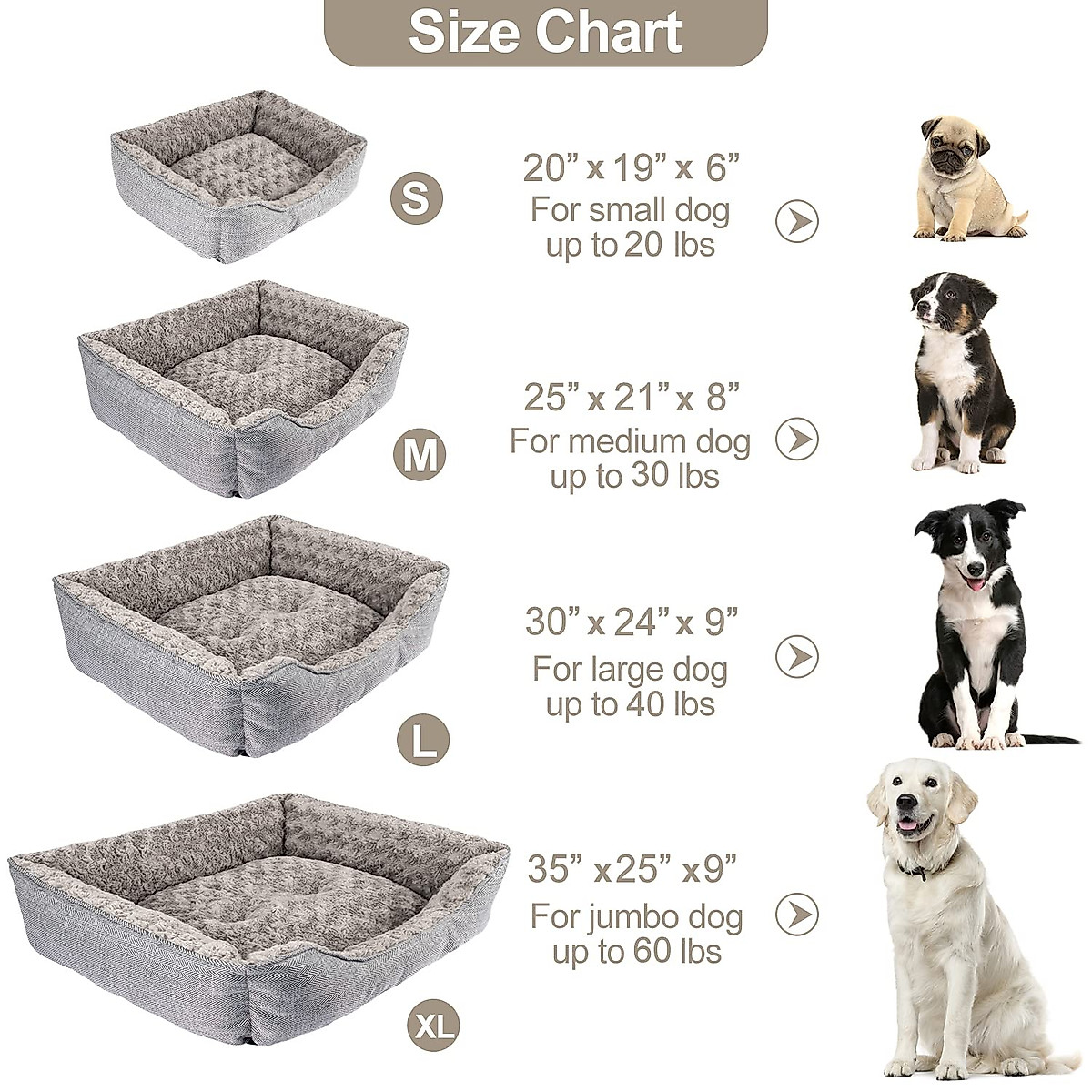 FURTIME Dog Bed for Large Medium Small Dogs Soft Washable Pet Bed Orthopedic Dog Sofa Bed Breathable Rectangle Sleeping Bed Anti-Slip Bottom(35'', Grey)