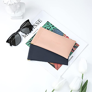 V-LAFUYLIFE Glasses Case Soft 2 Pack - Portable Leather Squeeze Top Eyeglass Case Anti-Scratch Soft Sunglasses Case for Women.(Pink/Blue)