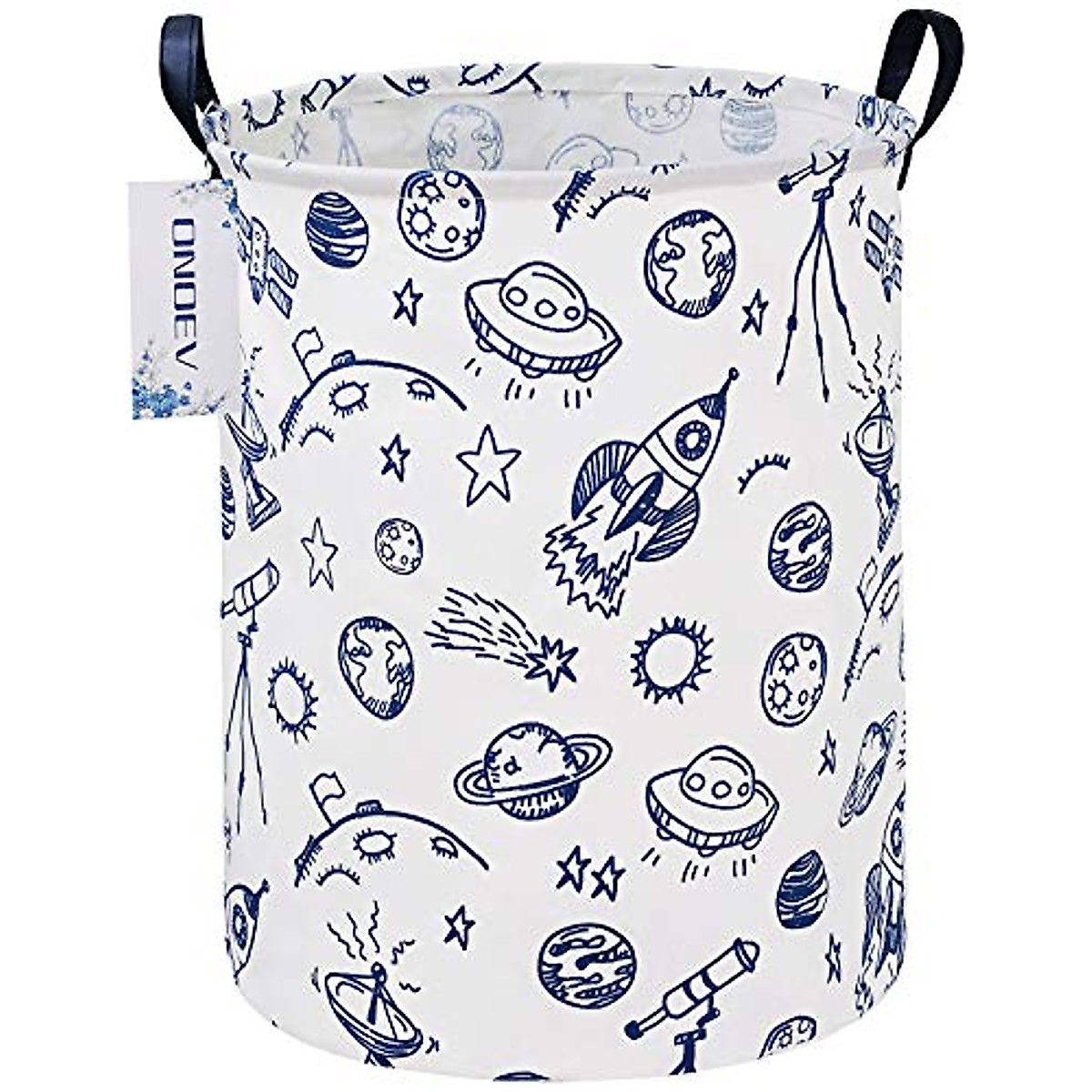 ONOEV Round waterproof laundry basket、foldable storage basket、laundry Hampers with handle、gift basket,suitable for children's room and toy storage (Blue Planet)