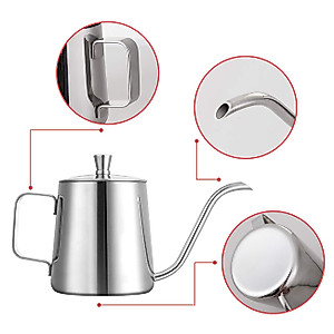 GWHOLE Small Pour Over Gooseneck Coffee Kettle Long Narrow Drip Spout Coffee Tea Pot for Stove Top - Silver, 350ML/12 Oz