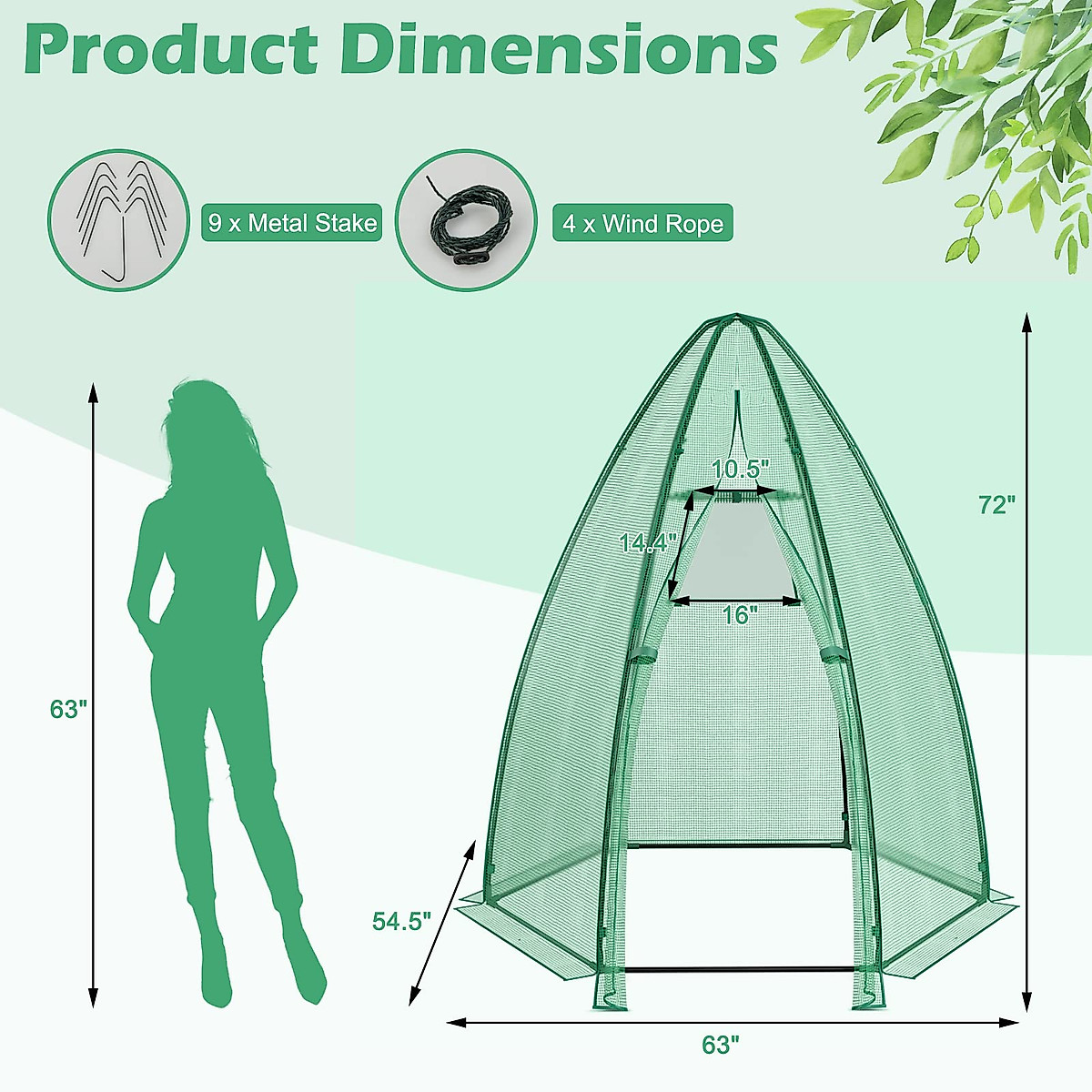 Safstar Portable Mini Greenhouse, Garden Greenhouse W/ All-Weather PE Cover, Roll-up Door, Mesh Window, Outdoor Plant Greenhouse for Cold & Frost Protection, Garden Tent for Pot Plant, 63" x 63" x 72"