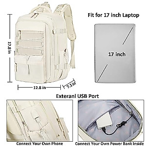 Travel Backpack for Women Men 17 Inch Laptop Backpacks with USB Port Carry on Bag Airline Approved Large College School Bookbags Waterproof Work Business Sport Rucksack Casual Daypack (White)