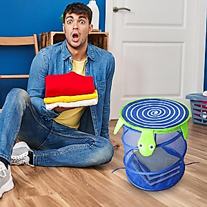 Generic Cute Animal Laundry Basket | Net Toy Storage | Mesh Laundry Storage | Laundry Hamper with Handle Foldable Laundry Bin, Animal Themed Laundry Basket Perfect for Plush Storage, Clothes, turtle