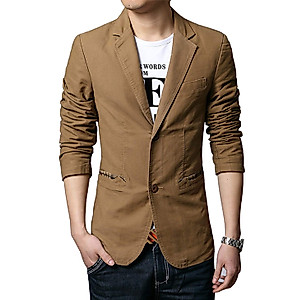 chouyatou Men's Slim 2-Button Single Breasted Cotton Lightweight Blazer Jacket Sport Coat (Large, Khaki)