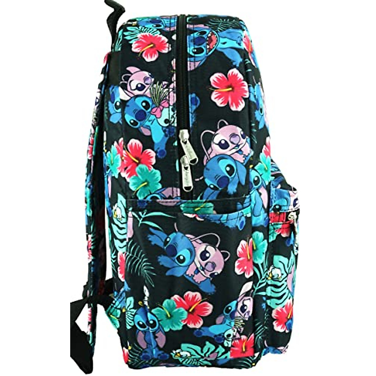 Lilo and Stitch 16 Inch Allover Print Backpack with Laptop Sleeve (Black W/Side Pockets)