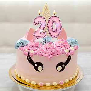 Girls Birthday Number 20 Candles, 2.95in Glitter Butterfly Happy Birthday Cake Toppers Pink Sequins Wedding Numeral Cupcake Decorations for Anniversary Celebration Party Supplies (20th)