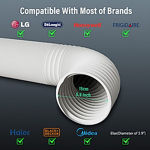 DuraComfort Air Conditioner Hose, 5.9 Inch (6”) Diameter Portable AC Hose, Anti-Clockwise Thread Up to 80 Inch Length, Room Air Conditioner Replace Vent Exhaust Hose