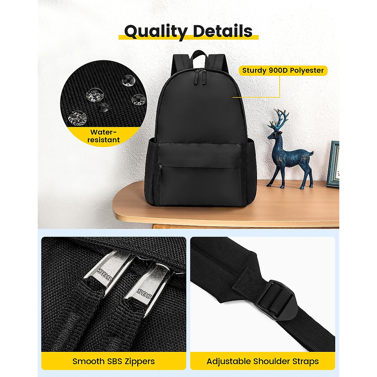 Vorspack Black Backpack College Backpack for Travel Work for Men and Women