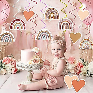 48Pcs Boho Rainbow Party Decorations, Hanging Swirl Rainbow Party Decorations, Boho Baby Shower Decorations for Classroom Home Wedding Office, Hanging Swirls Ceiling Streamers for Party Supplies