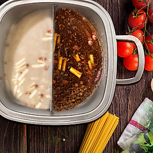 SHERCHPRY Pan Divider Stainless Steel Cookware Hot Pot with Divider Shabu Shabu Hot Pots Stainless Steel Pot for Induction Cooktop Gas Stove M Stainless Steel Wok Supplies