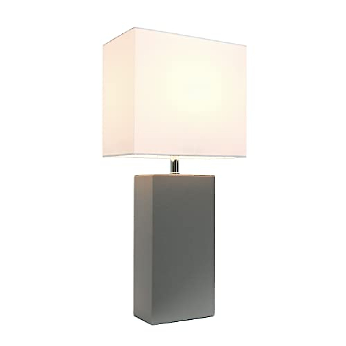 Elegant Designs LT1025-GRY Modern Leather Table Lamp with White Fabric Shade, Gray