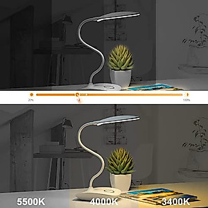 DEEPLITE Battery Operated Desk Lamp, LED Desk Light 3 Lighting Modes Stepless Dimming, Table Lamp 5W Touch Control Eye Caring, Flexible Gooseneck, Portable Reading Light for Dorm Study Office Bedroom