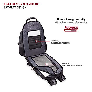 SwissGear 1900 Scansmart TSA 17-Inch Laptop Backpack, Gray/Black