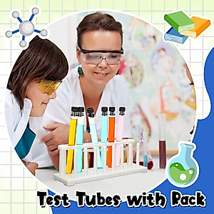 Saysurey 2 Sets Test Tubes with Rack, 16 Pcs Clear Plastic Test Tubes with Caps and 2 Pcs 8 Holes Test Tube Holder with 8 Drying Pins Test Tubes with Stand for Scientific Experiment Nurse Party Favors