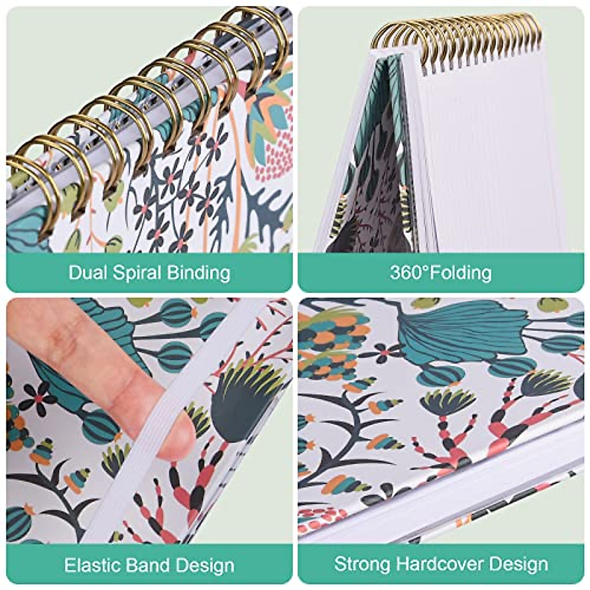 Spiral Notebook, 4 Pack A5 Lined Journal for Women, Hardcover Spiral Journal with 2 Pockets, College Ruled Notebooks, Cute Notebook for Office, School Supplies, Gifts (160 Pages, 6.3" x 8.46")