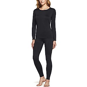 ATHLIO Women's Winter Thermal Underwear Long Johns Set, Top & Bottom for Cold Weather, Warm Base Layer, Comfort Fit Set Jet Black, Large