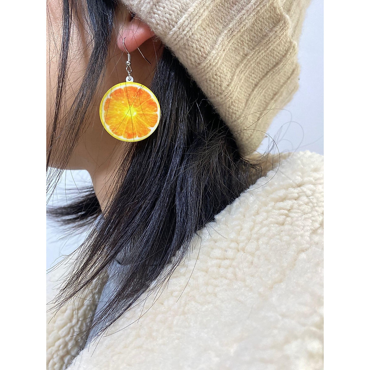 VEINTI+1 Summer Fruit Earrings Lightweight Trendy Statement Creative Funny Lifelike Fruits Acrylic Earrings for Women (Orange)