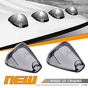 HERCOO Smoke Roof Cab Marker Lights Lens w/LED Bulbs Aftermarket Replacement Compatible with F150 F250 F350 F450 F550 Super Duty (Qty:5