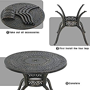 FDW Patio Table Outdoor Table Outdoor Dining Table Patio Dining Table Wrought Iron Weather Resistant Patio Furniture for Patio Outdoor Pool Balcony (Round)
