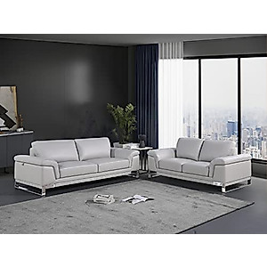 Blackjack Furniture Weston Collection Italian Leather Living Room Sofa, Light Gray