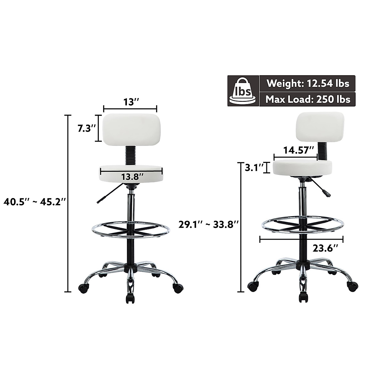 Elevate Your Workspace with Venus Adjustable Drafting Stool with Footrest - Premium Leather, Adjustable Height, Backrest, Rolling Wheels, Perfect for Artists, Designers, and Efficient Workstations