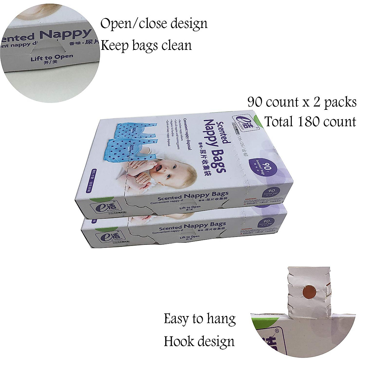 Dergik Disposable Diaper Bag for Baby, Diaper Sacks Cover the Incontinence Odor Really, Fresh Light Baby Powder Faint Scent, 540 Counts 180 Bags, Blue