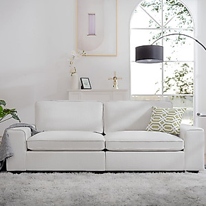 HOMERILLA 88.58" Modern Sofas for Living Room Linen Breathable Loveseat Sofas & Couches with Square Wide Armrest and Removable Sofa Cushion Off-White